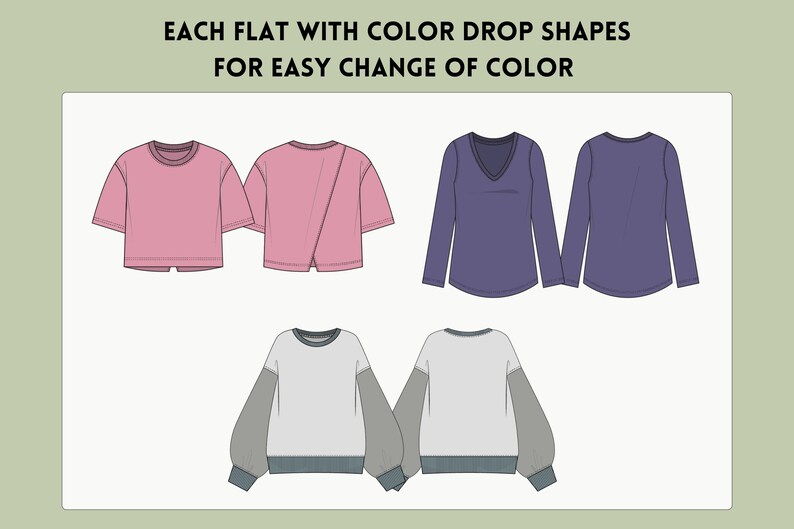 22 Basic Women's Fashion Tops Flats | Vectored Illustrator Files ...