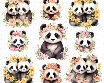 Cute Panda Clipart Set With Watercolor Illustration - Etsy