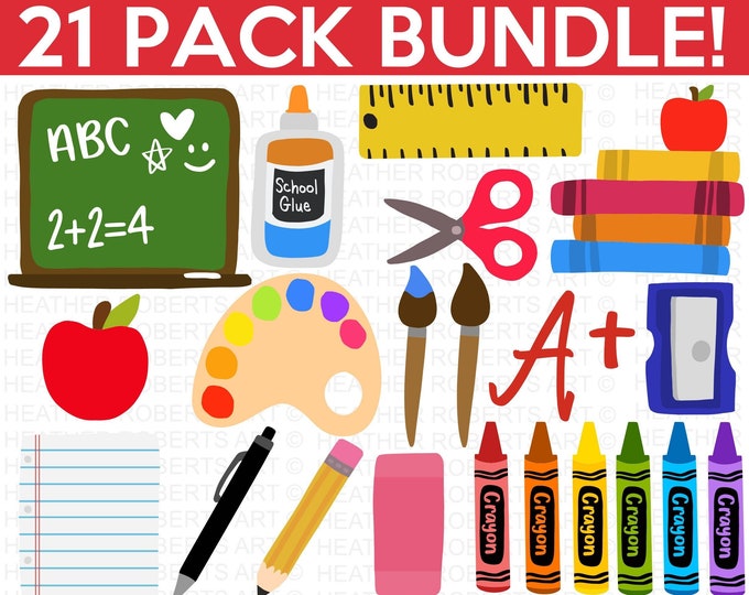 School Clipart Set, School Supplies Clipart Set, PNG Files, Crayons ...