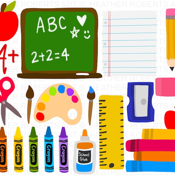 Cute Classroom Clip Art Set, PNG, SVG, VECTOR, Back to School, Office ...