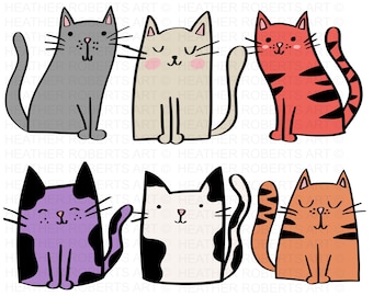 Cat Cute Digital Clipart Black/ Commercial Use OK / Kitten - Etsy