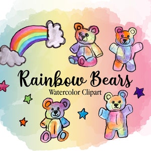 Rainbow Teddy Bears Watercolor Clipart - PNG File - Baby Toys Clipart ...