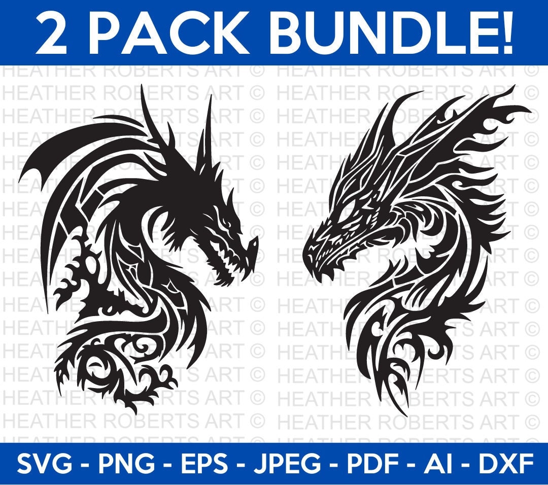 Dragons SVG Bundle, Tribal Dragon SVG, Dragon Tattoo Svg, Dragon ...