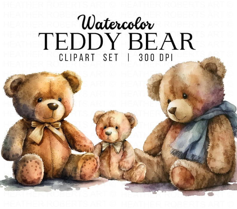 Watercolor Teddy Bear Clipart Teddy Bear Cute Clip Art Card - Etsy