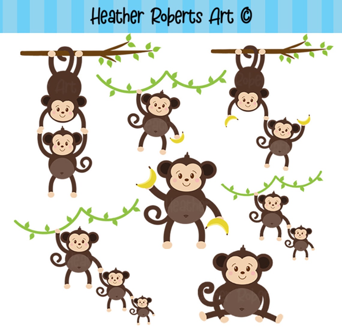 14 PACK Monkeys Clipart Set - PNG JPEG Cute Monkeys, Monkey, Baby ...