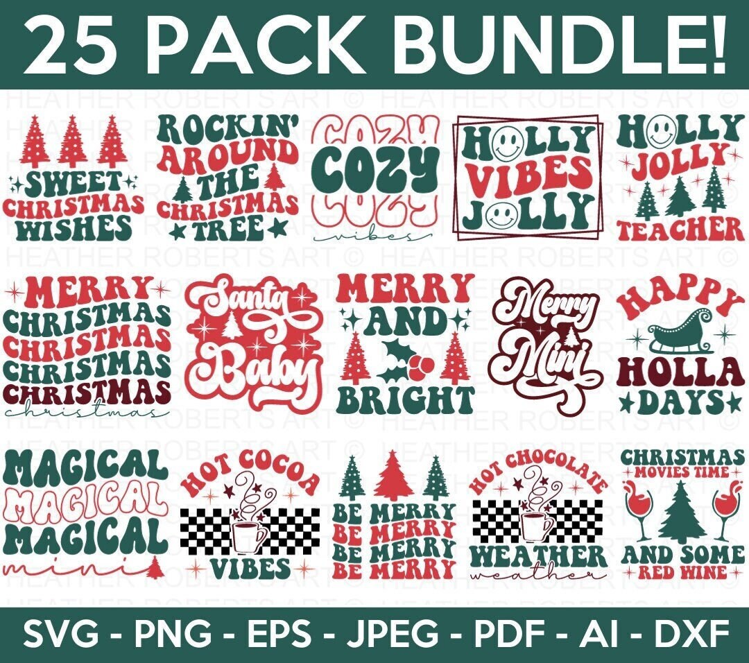 Retro Christmas SVG Bundle, Christmas Quotes SVG Bundle, Winter Svg ...