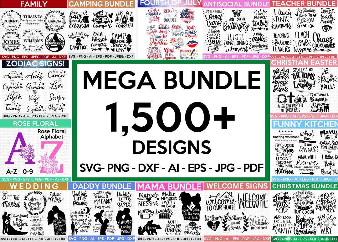 Mega SVG Design Bundle: 1500+ Cut Files (digital Download) - Etsy