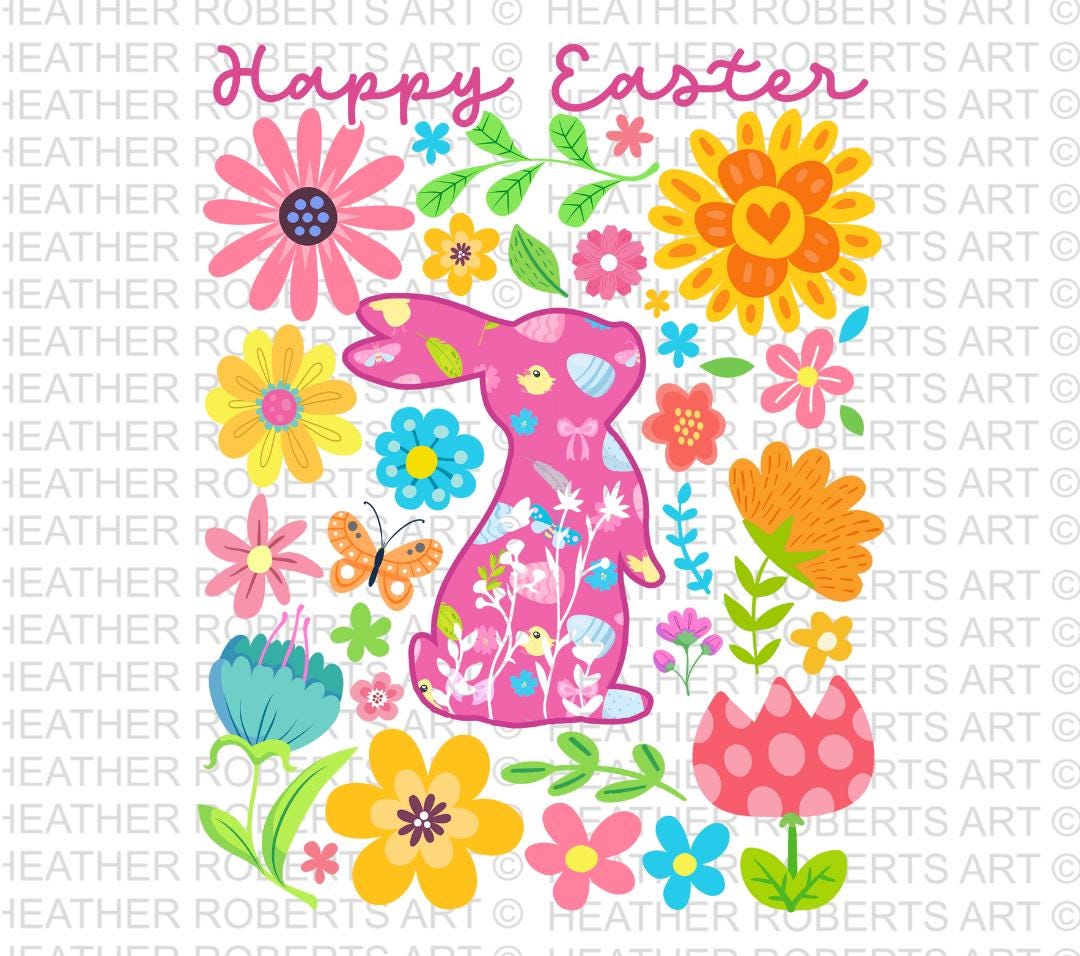 Retro Easter Bunny PNG: Floral Spring Clipart (digital Download) - Etsy