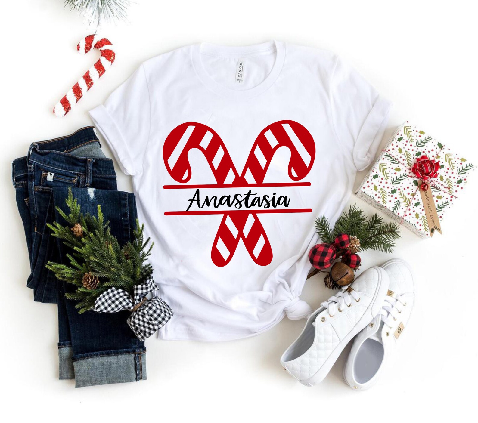 Candy Cane Monogram SVG Candy Cane Name Frame SVG Christmas - Etsy