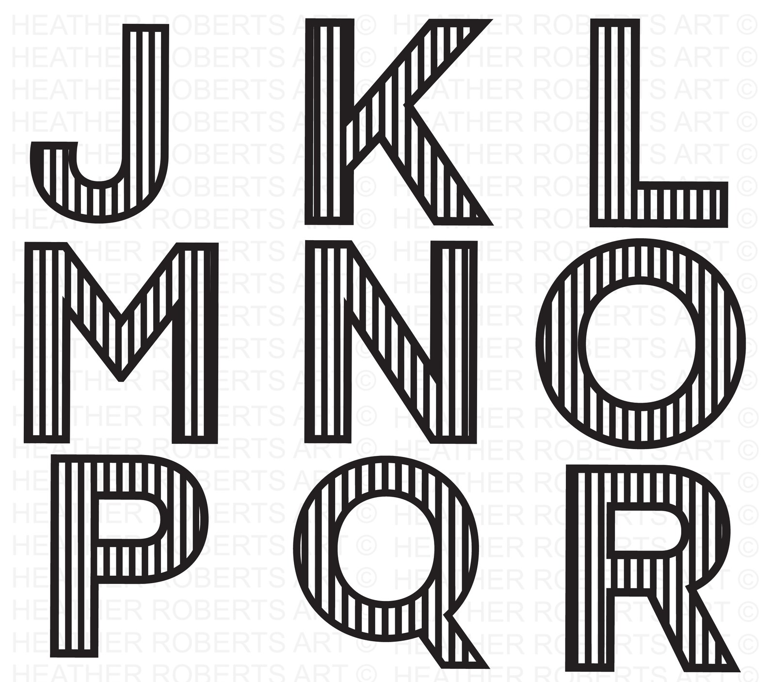 Striped Monogram Alphabet and Numbers SVG Bundle Striped - Etsy