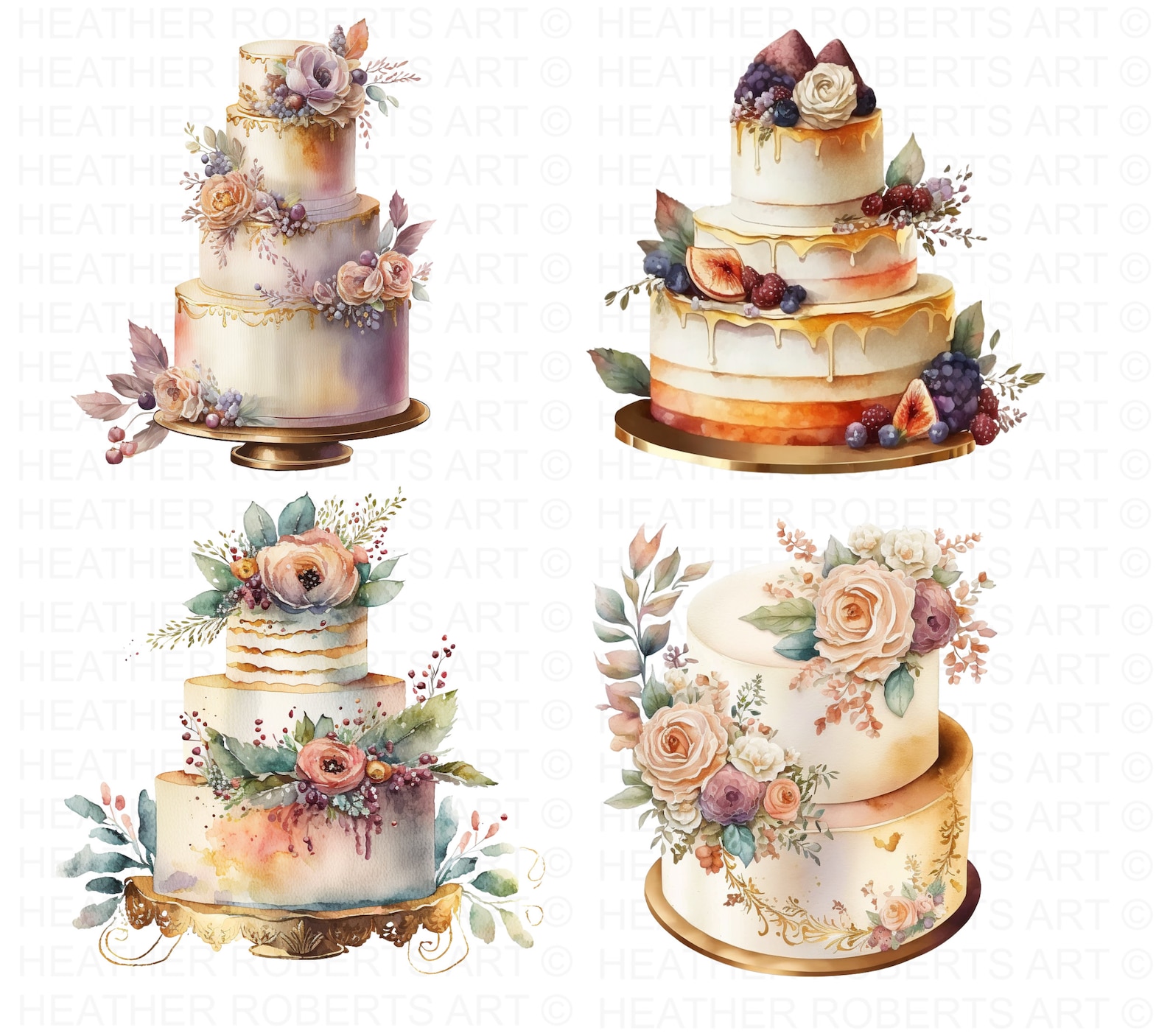 Watercolor Wedding Cakes Clipart Cake Clip Art Wedding Cake - Etsy