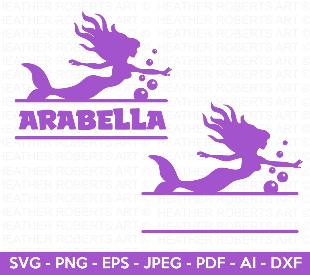Mermaid Split Monogram Svg, Mermaid SVG, Mermaid Clipart SVG, Cute ...