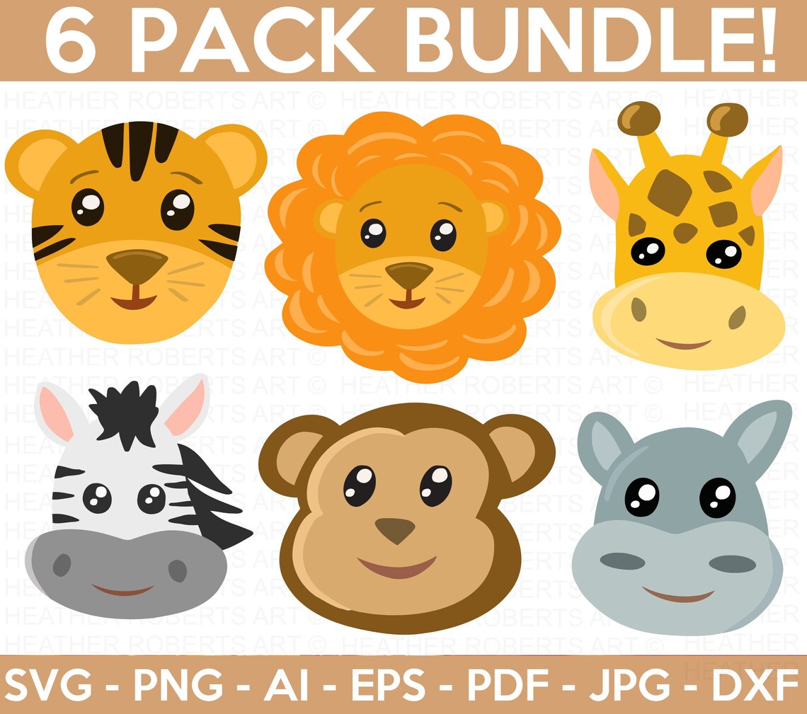 Safari Jungle Animal Faces SVG Bundle Safari SVG Cute Animal - Etsy