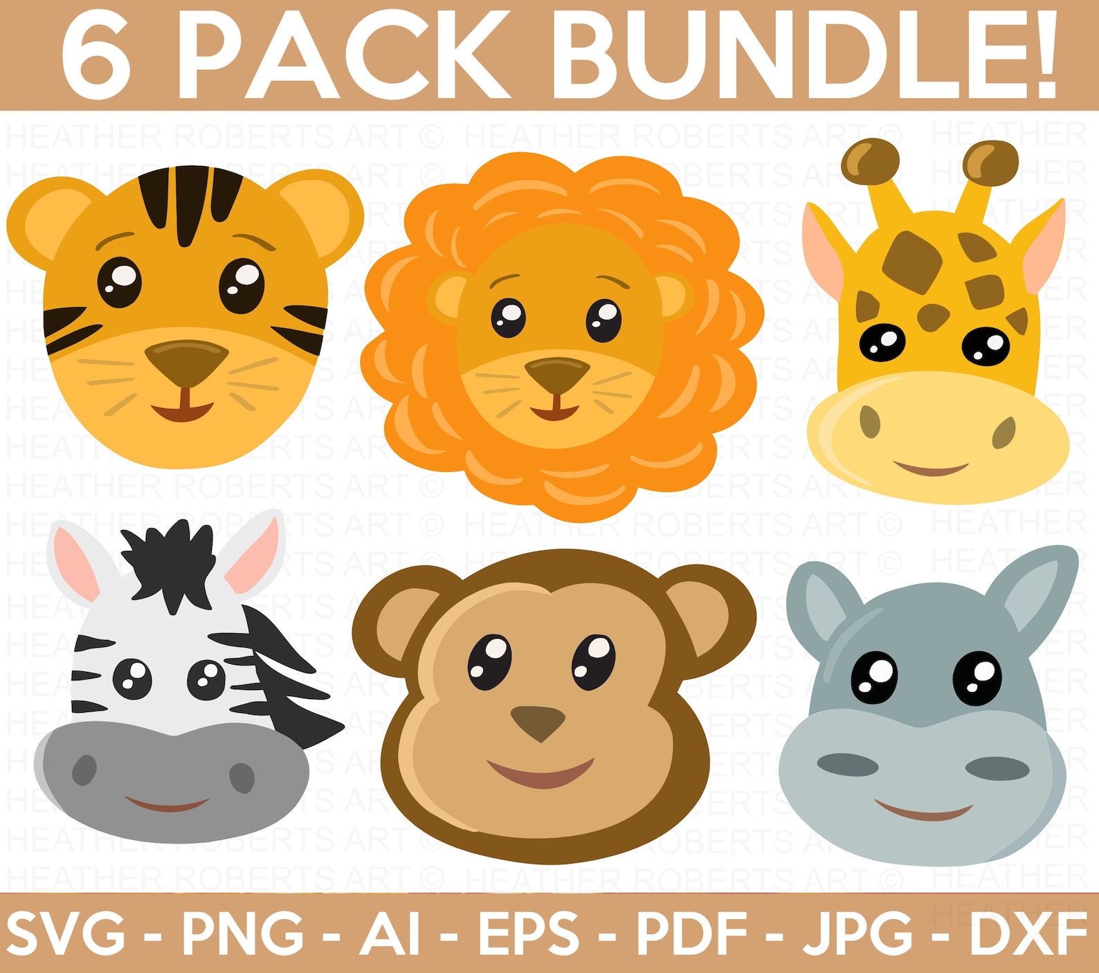 Safari Jungle Animal Faces SVG Bundle Safari SVG Cute Animal - Etsy