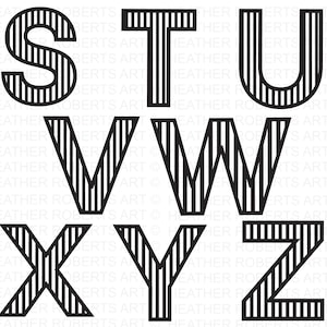 Striped Monogram Alphabet and Numbers SVG Bundle, Striped Letters SVG ...