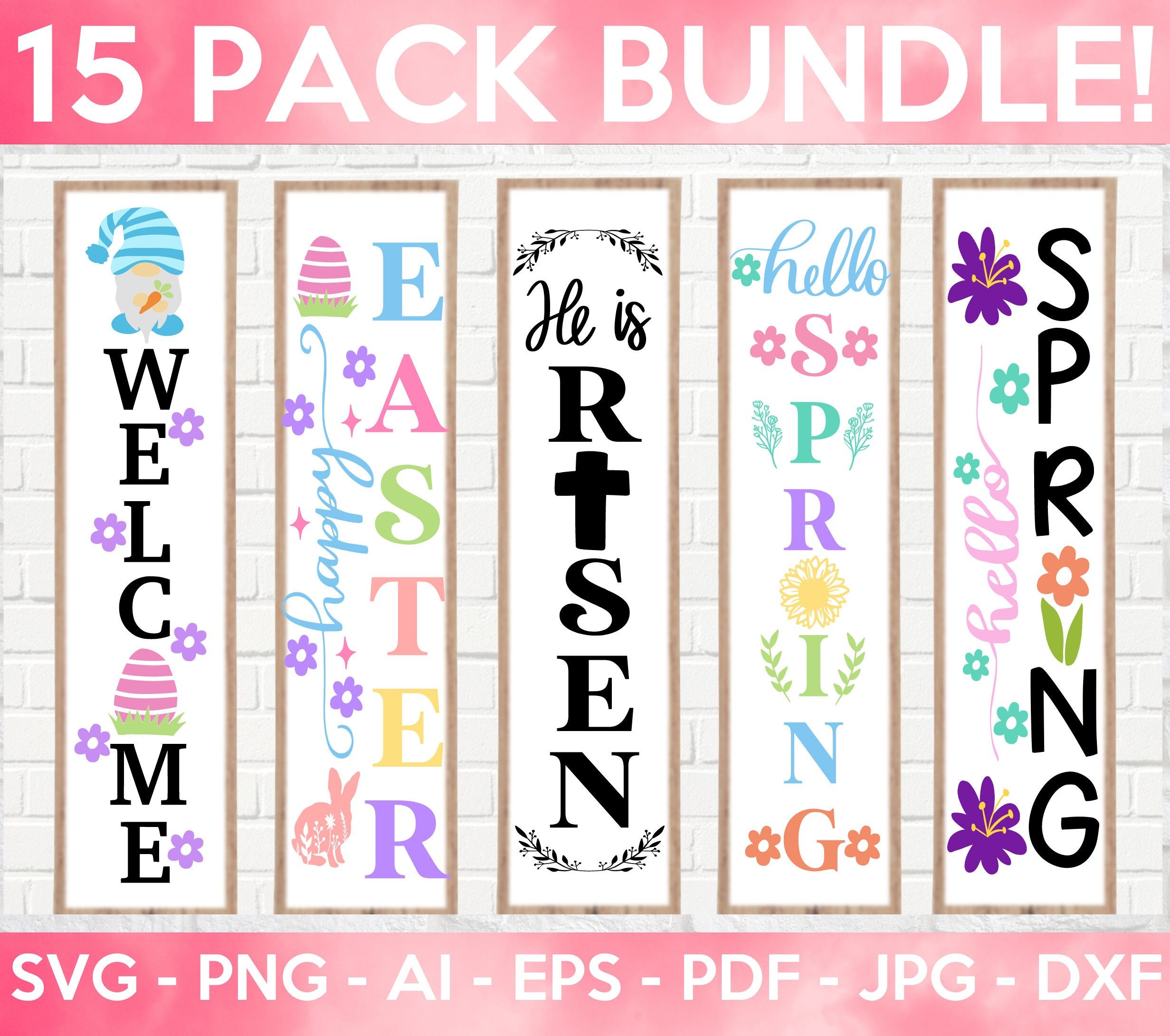 Art & Collectibles Happy Easter Vertical Sign Svg Vertical Welcome Sign ...