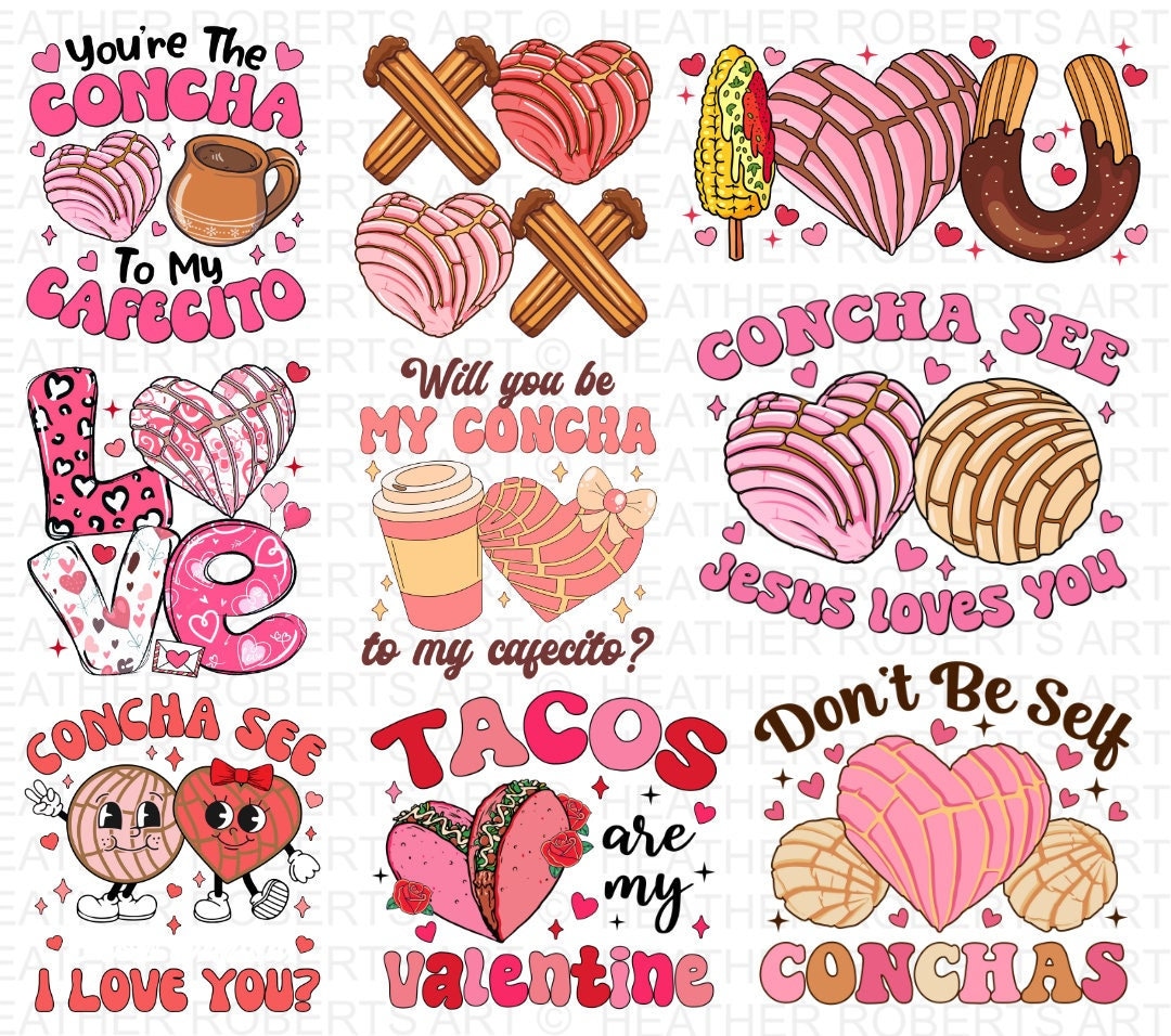 Concha Valentine PNG Bundle: Retro Mexican Pan Dulce (digital Download ...