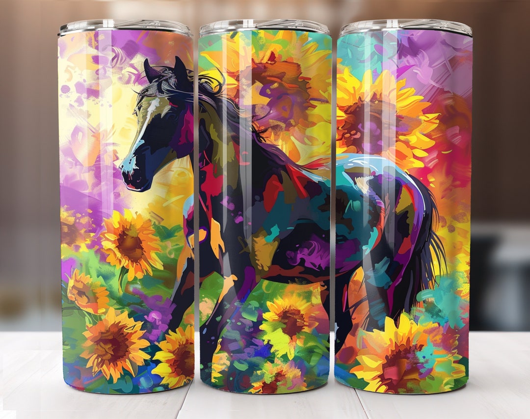 Alcohol Ink Sunflower Horse Tumbler Wrap, Sunflower Designs, Tumbler ...