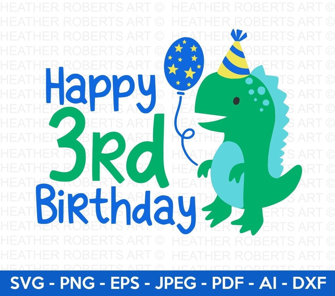 Happy 3rd Birthday Svg, Cute Dinosaur SVG, T-rex SVG, Dino Svg, Little ...