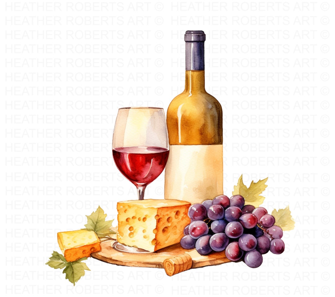 Mixed Wine Watercolor Clipart, Cheese Clipart, Charcuterie Board, Wine ...