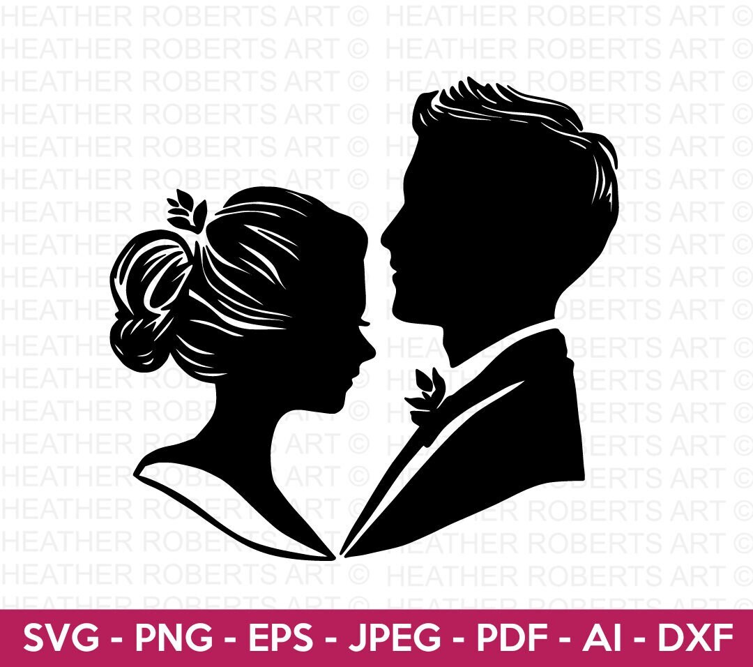 Bride and Groom Silhouette SVG for Cricut | Wedding Couple Clipart for ...
