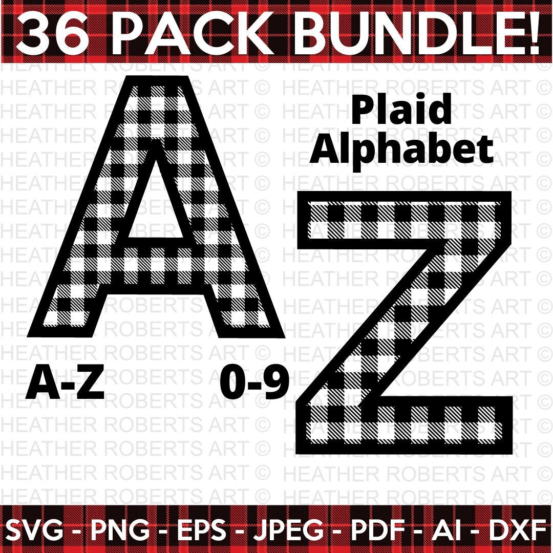 Plaid Alphabet & Numbers SVG: Chevron Monogram Cut Files - Etsy
