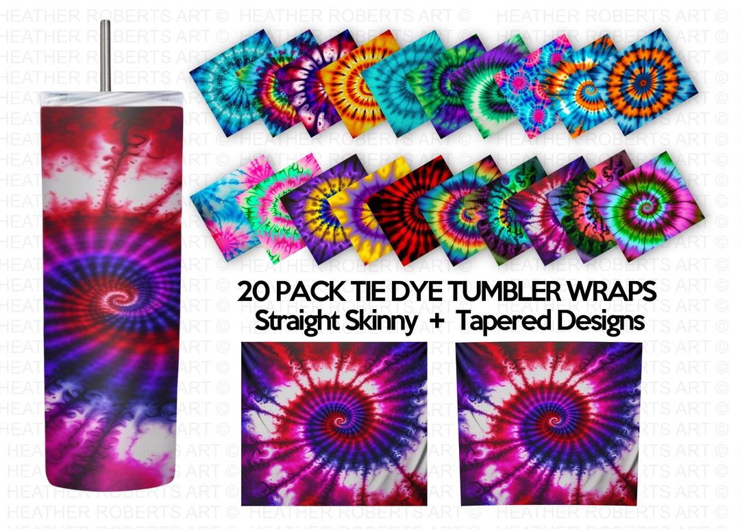 20 Oz Tie Dye Skinny Tumbler Sublimation Wraps Bundle, Tie Dye Designs ...