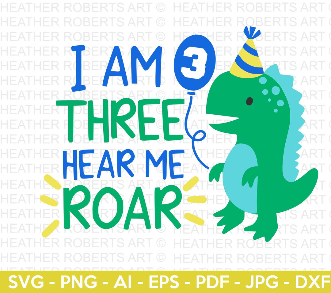 I Am Three Dinosaur Birthday SVG, T-rex Dino Cut File (digital Download) - Etsy