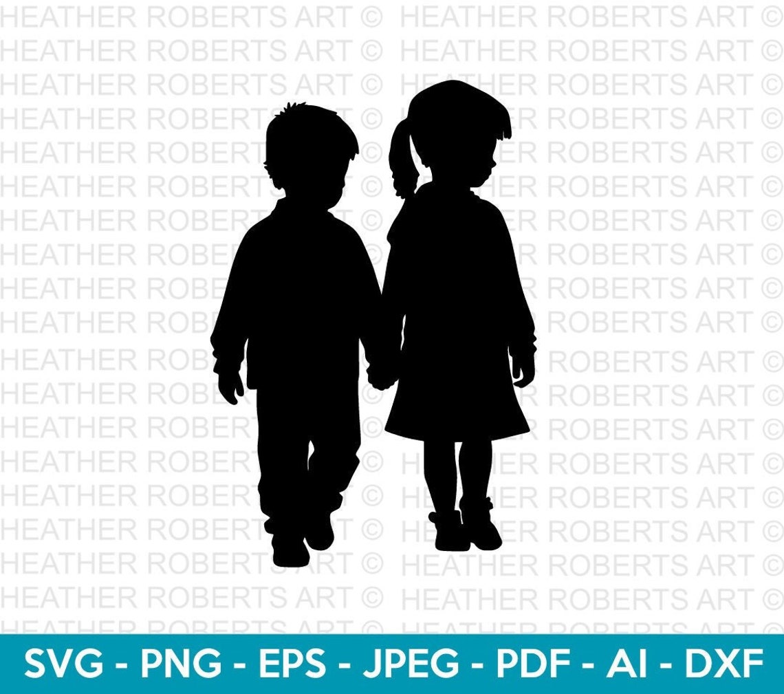 Children Silhouette SVG: Boy and Girl Sibling Cut File (digital ...