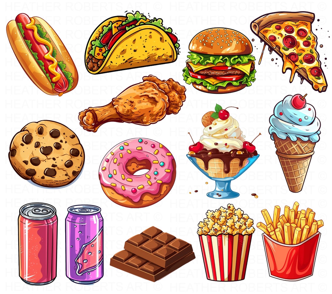 Junk Food Clipart Set, Fast Food Clipart Set, Burger PNG, Pizza PNG ...