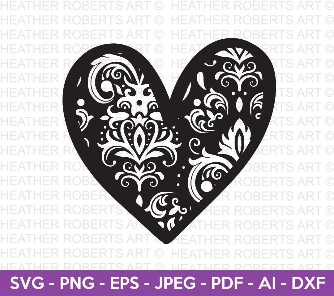 Floral Pattern Heart Svg, Heart SVG, Hand-drawn Heart Svg, Valentine ...