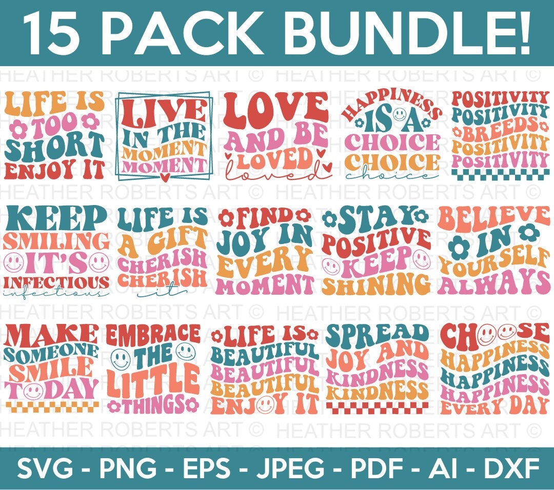 Retro Positive Quotes SVG Bundle: Inspirational Designs (digital ...