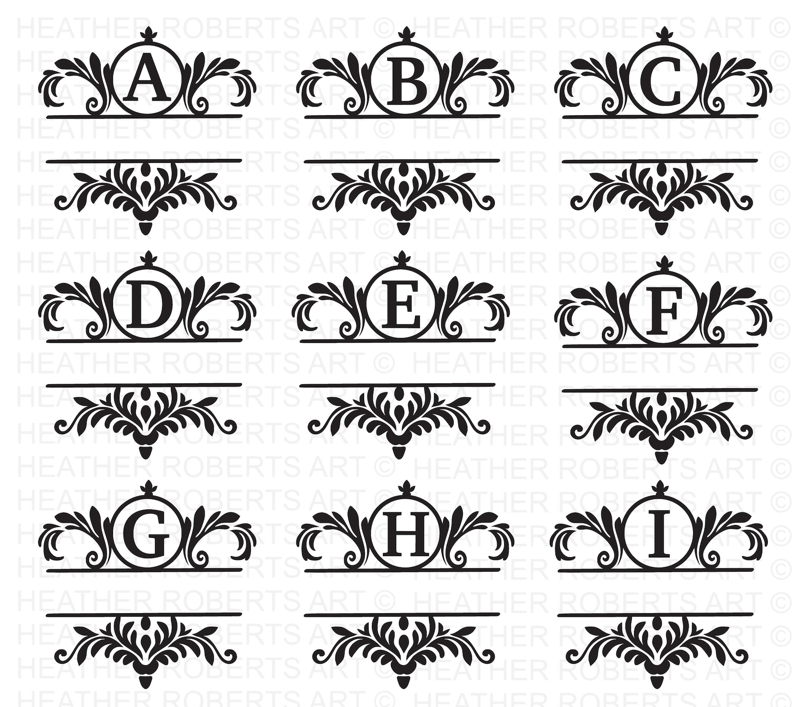 Split Fancy Monogram Alphabet SVG PNG Split Monogram Frame - Etsy Canada