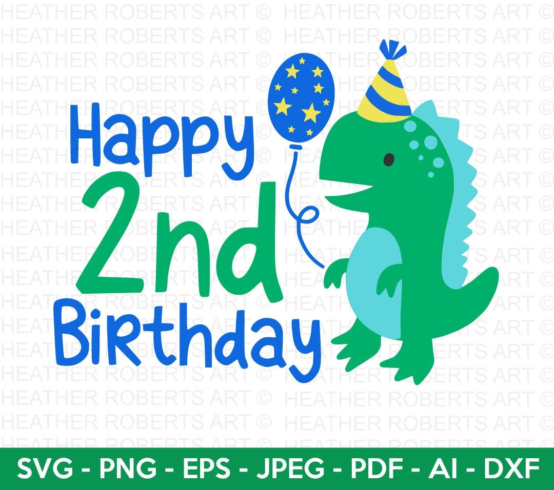 Happy 2nd Birthday Svg, Cute Dinosaur SVG, T-rex SVG, Dino Svg, Little ...
