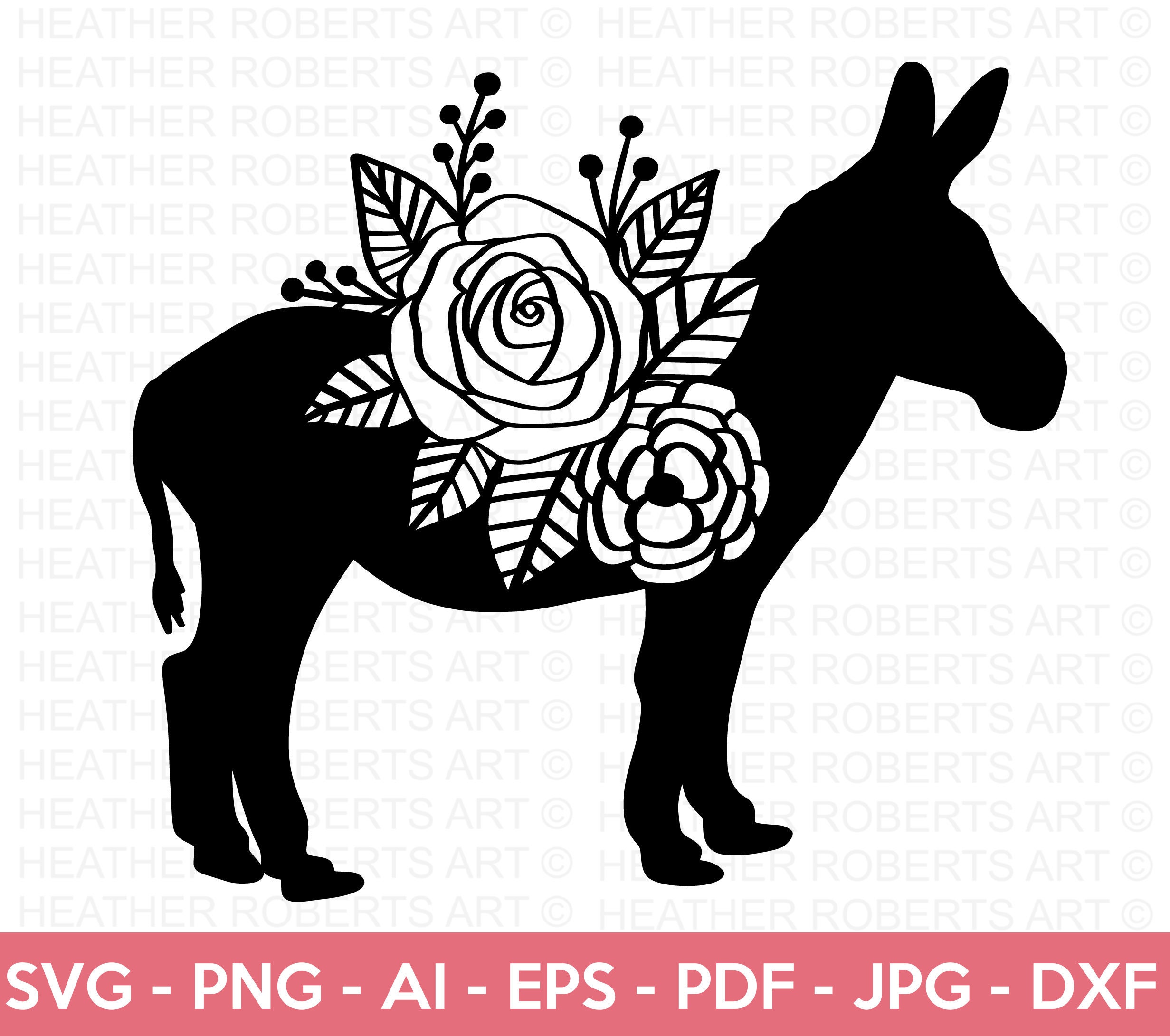 Floral Donkey SVG Floral Farm Animals SVG Donkey Svg | Etsy