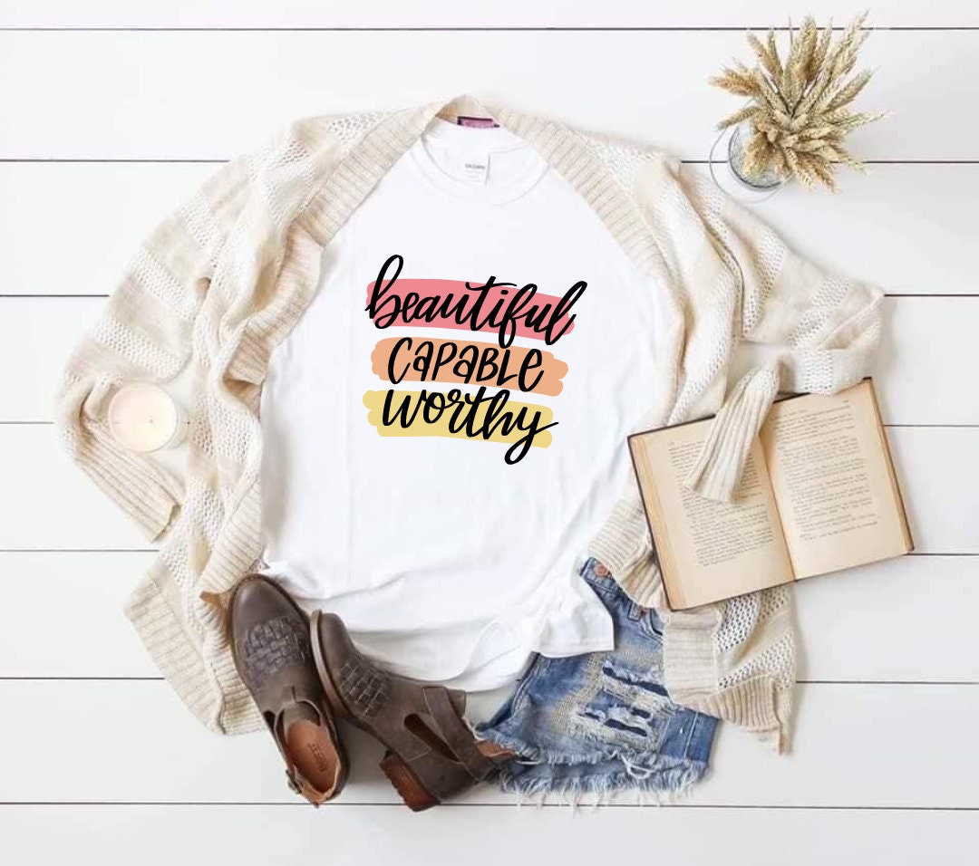 Beautiful Capable Worthy Svg, Positive Quotes, Calligraphy Quotes Svg ...