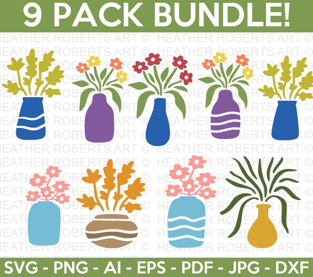 Vase SVG Bundle, Flower SVG, Floral SVG, Hand Drawn Svg, Botanical Svg ...