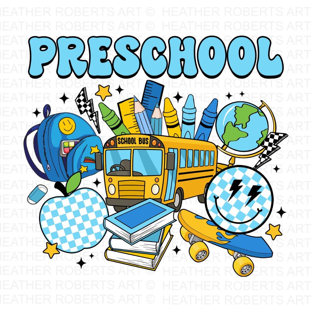 Retro Preschool Clipart PNG Bundle: Back to School Sublimation (digital ...