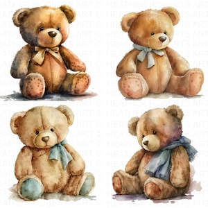 Watercolor Teddy Bear Clipart, Teddy Bear Cute Clip Art, Card Making ...