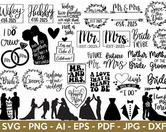 Wedding Svg Bundle Wedding Invitation Svg Mr and Mrs Svg Marriage Svg ...