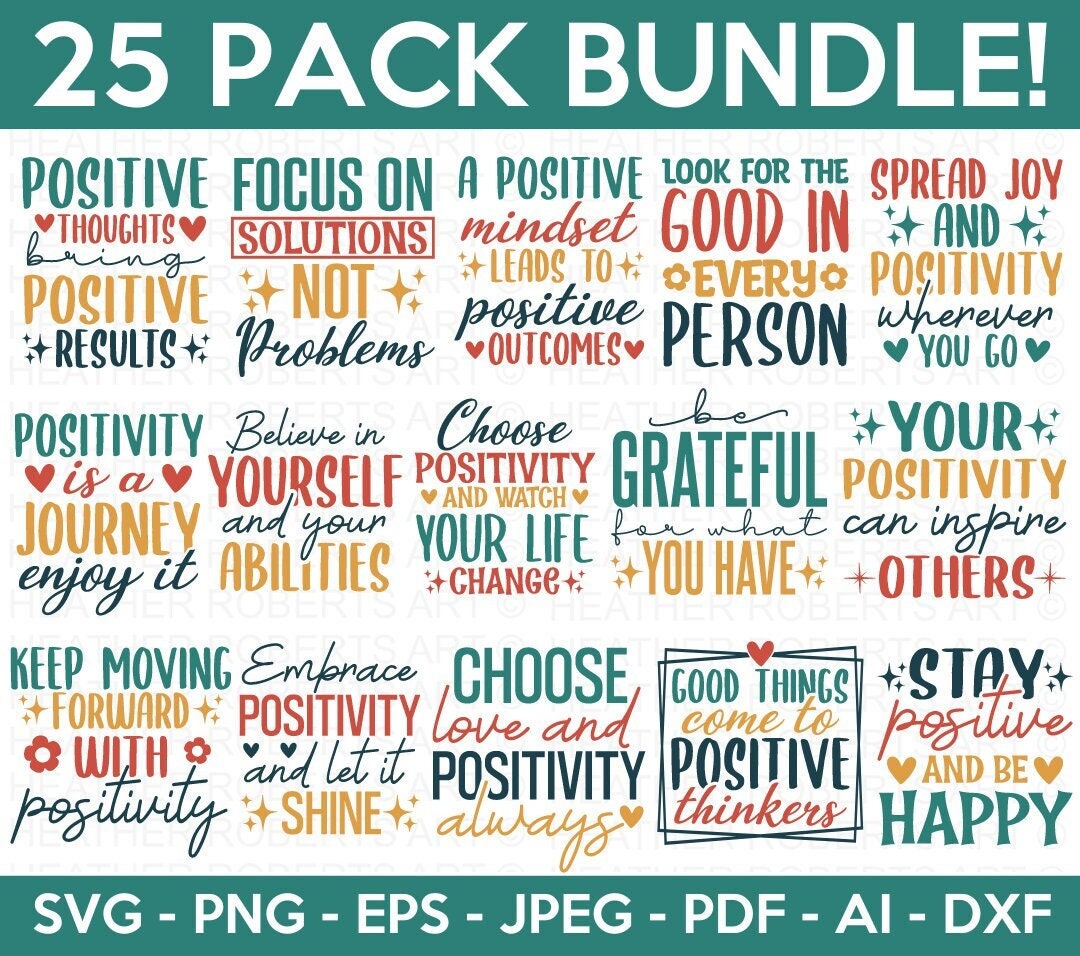 Positive Quotes SVG Bundle, Happy Svg, Motivational Quotes SVG ...