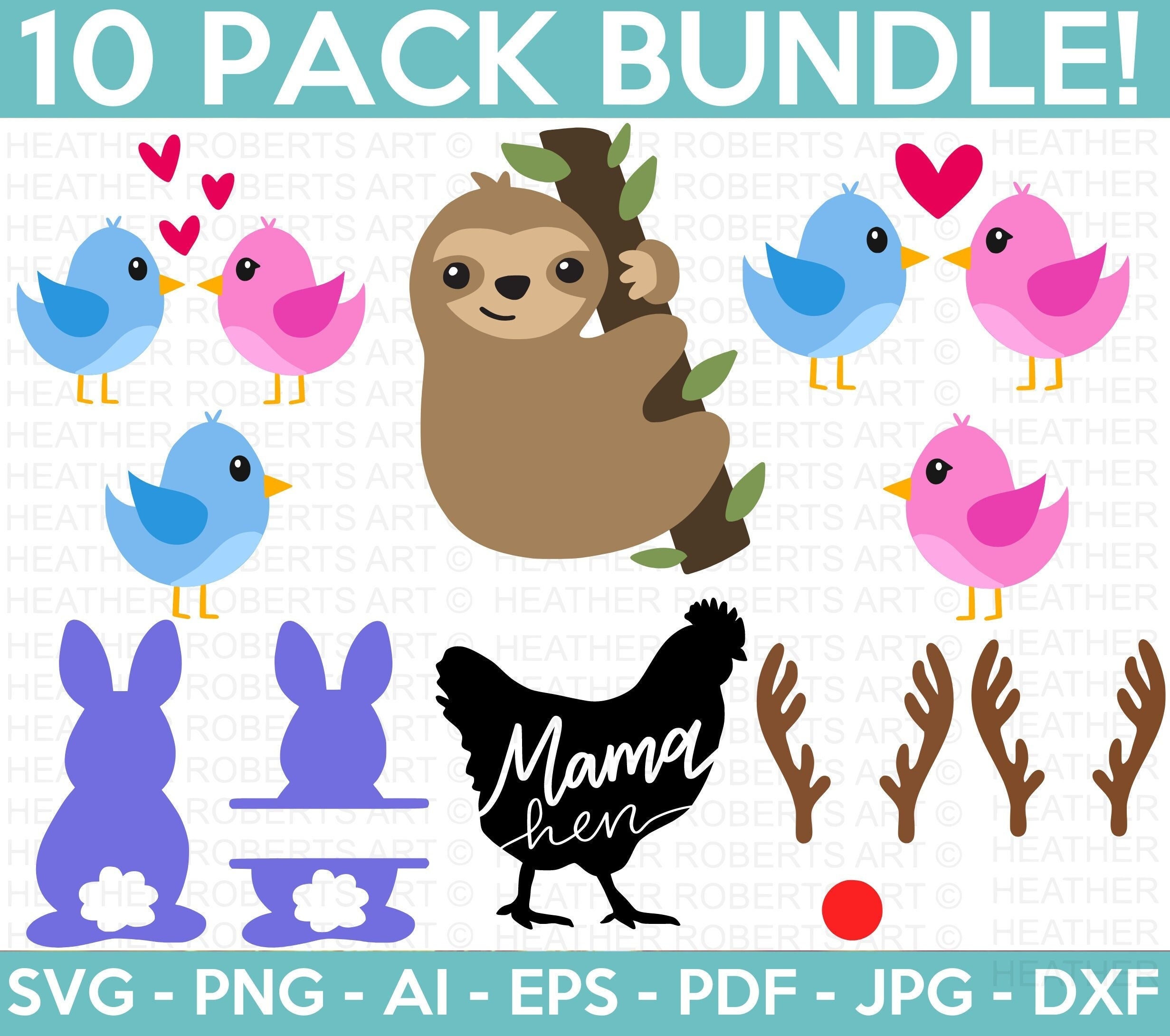 Cute Animals SVG Bundle Love Birds SVG Sloth SVG Bunny Svg - Etsy