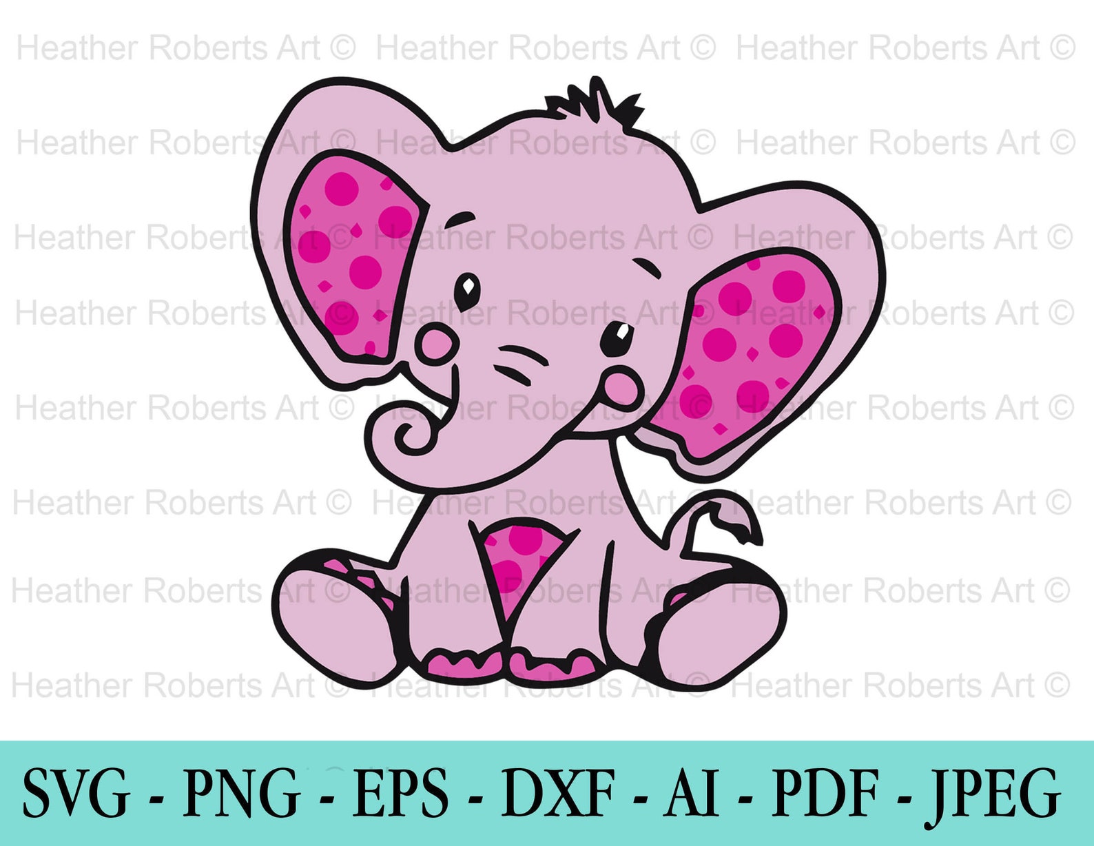 Pink Baby Elephant SVG Clipart: Girl Shower Invitation (digital Files ...