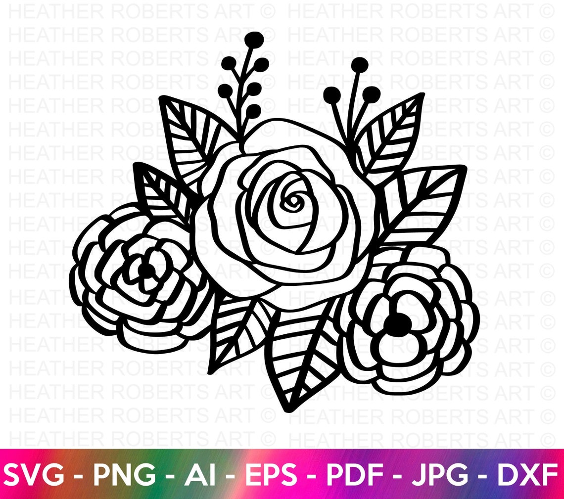 Rose Flower Bouquet SVG Floral Decoration SVG Rose Svg | Etsy