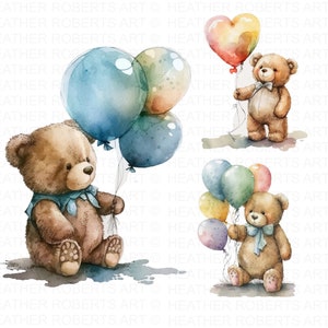 Watercolor Teddy Bear With Balloon Clipart, Teddy Bear Cute Clip Art ...