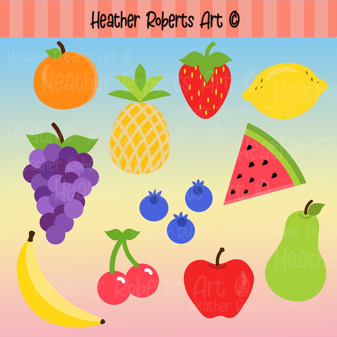 11 PACK Fruit Clipart Set - Clip Art Set of Strawberry, Apple, Cherries ...