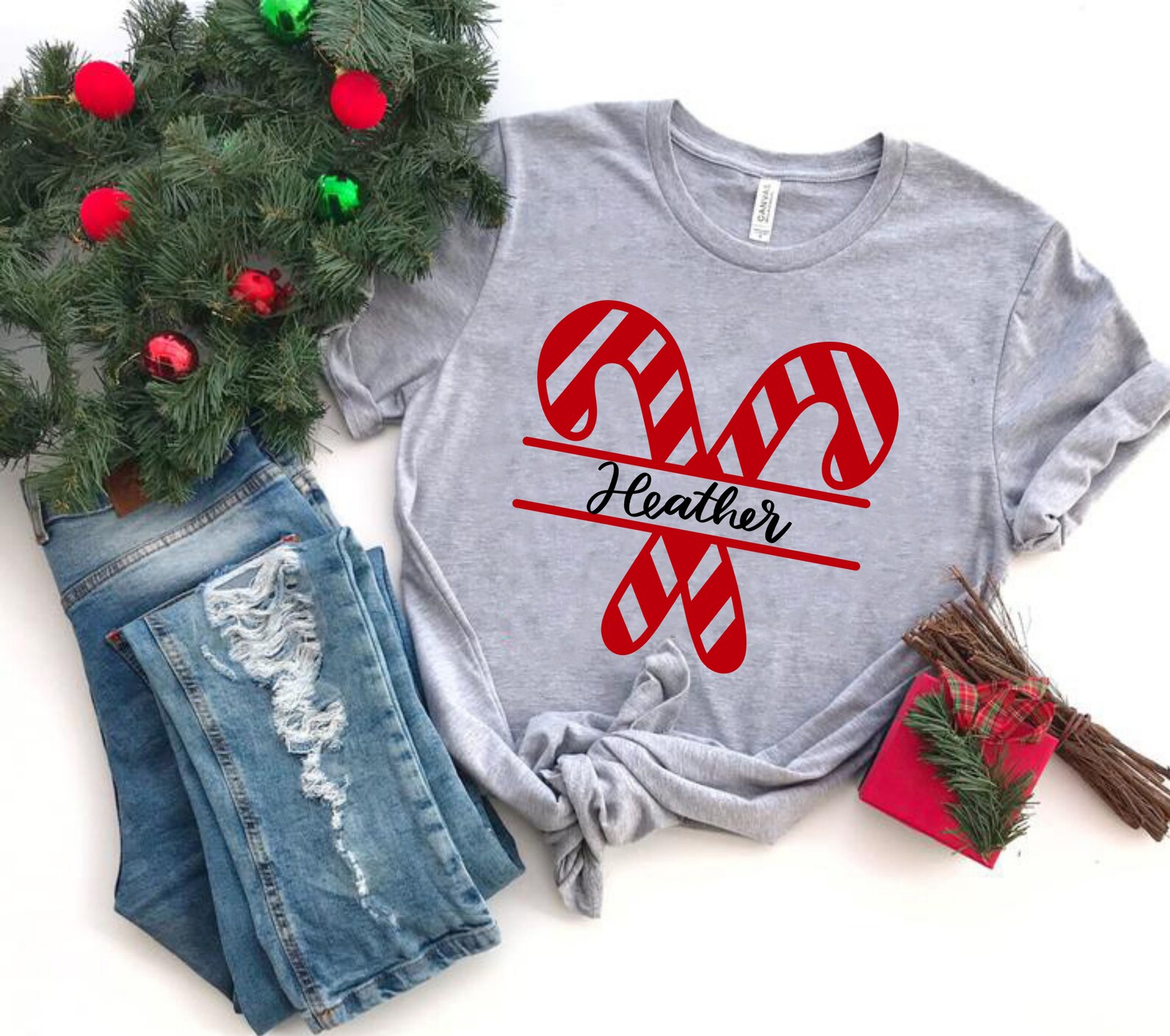 Candy Cane Monogram SVG Candy Cane Name Frame SVG Christmas - Etsy