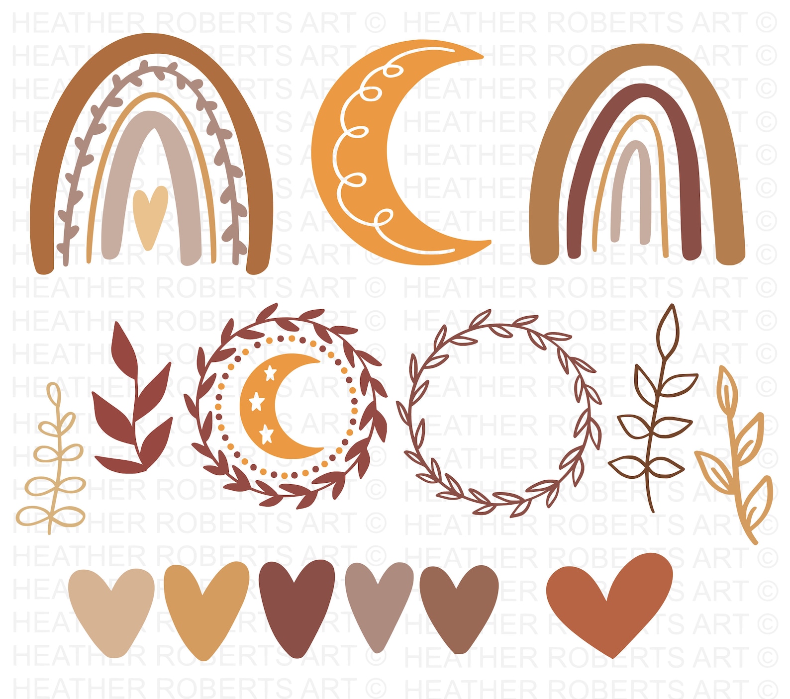 Boho SVG Bundle, Boho Clipart SVG Bundle, Modern Design SVG, Hand Drawn ...