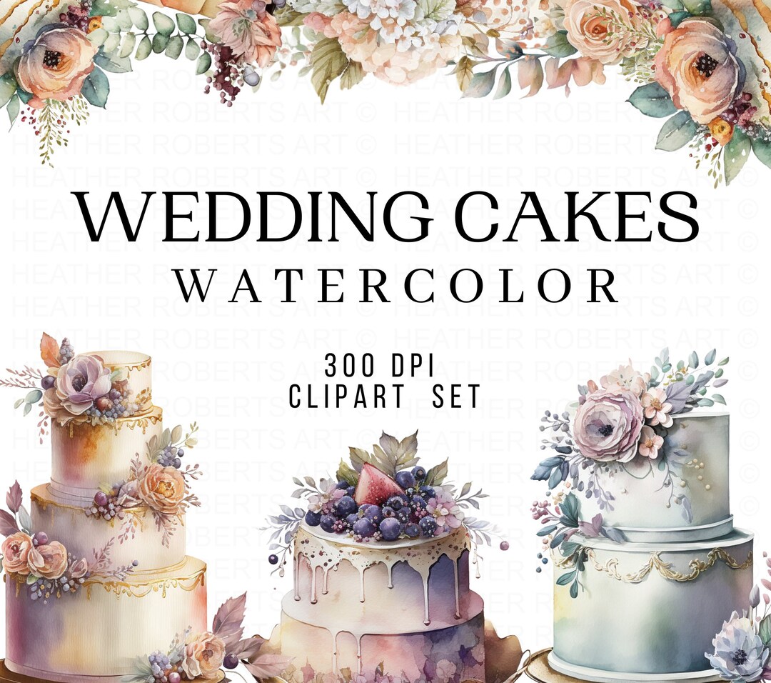 Watercolor Wedding Cakes Clipart, Cake Clip Art, Wedding Cake PNG ...
