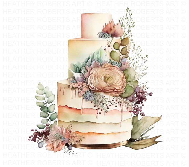 Watercolor Wedding Cakes Clipart Cake Clip Art Wedding Cake - Etsy